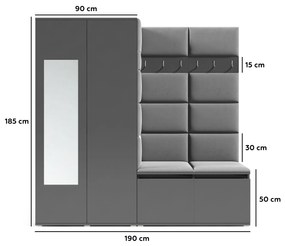 Eka Předsíňová stěna s čalouněnými panely Trinity 8 - Dub Artisan s černou / Žlutá 2318