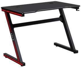 Herní počítačový stůl MACKENZIE 100 cm, MDF PVC fólie a kov černý, červené nálepky