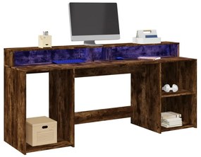 Psací stůl s LED kouřový dub 200 x 55 x 91 cm kompozitní dřevo 3309442