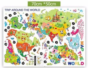 Živá Zeď Samolepka na zeď Barevná dětská mapa světa