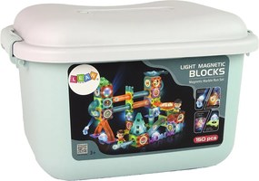 LEAN Toys Svítící skluzavka na kuličky, magnetické kostky v krabici, 150 dílů