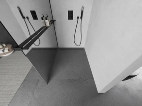 Mexen Kioto+ L, sprchová zástěna Walk-In s poličkou a věšákem 110 x 200 cm, 8mm sklo vzor zrcadlo, černý profil, 800-110-123-70-50