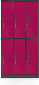 Plechová šatní skříň 6 boxů IGOR, antracit-fuchsia