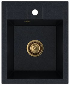 Sink Quality Ferrum 40, kuchyňský granitový dřez 400x500x195 mm + zlatý sifon, černá skvrnitá-Brocade, SKQ-FER.B.1K40.XG