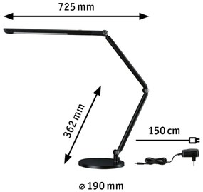 Paulmann 78912 FlexBar černá LED stolní lampa, 10,6W LED, výška 36cm