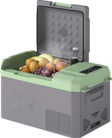 Outsunny Přenosný Elektrický Chladicí Box 17,4L Auto Lednička 12V-220V Mini Chladnička s Kompresorem LED Světlem Digitálním Displejem ECO a MAX Režimy
