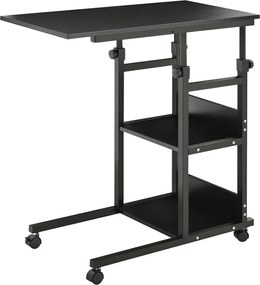HOMCOM Stolek se Společkami 80x40 cm C-Formovaný Pohovkový Stolek s Nastavitelnou Výškou 3 Úrovně 72-82 cm Kovový Rám pro Obývací Pokoj a Kuchyni Čern