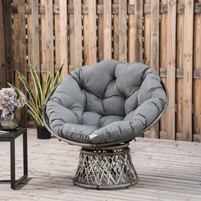 Outsunny Synthetic Rattan Otáčecí Papasan Křeslo Oválné Wicker PE Křeslo s Polštářem a Ocelovým Rámem Nosnost 160 kg pro Zahradu, Patio, Terasu 87x97…