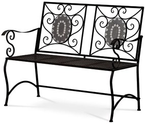 Zahradní lavice s mozaikou LUNSAR — kovová konstrukce, černý matný lak