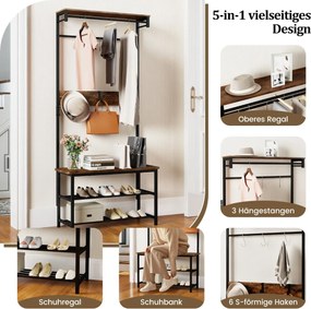 Costway Věšák s lavicí a úložným prostorem na boty 5-in-1 předsíňový organizér