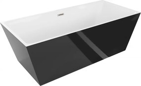 Mexen Lita, volně stojící vana 170 x 75 cm, bílá-černá, broušená ocel přepad, 52121707575-97