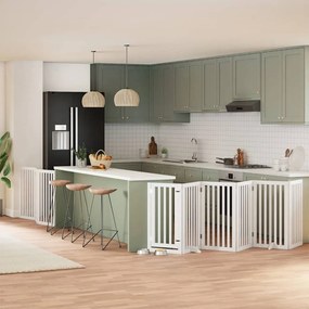 Zábrana pro psy s dvířky skládací 9 panelů bílá 450 cm topol 3155650