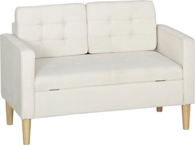 HOMCOM dvoumístná úložná pohovka, sametový vzhled, nohy z kaučukovníku, knoflíkové prošívání — 117 × 62 × 78 cm | Aosom