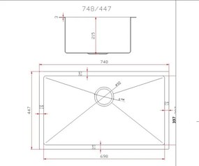 Gamma Gamma, 1-komorový nerezový dřez 750x450x210 mm, zlatá matná, GMA-S7545-GD
