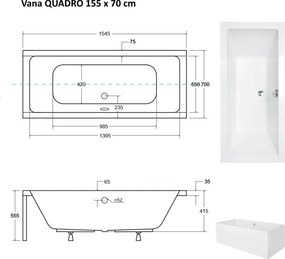 Besco Quadro obdélníková vana 155 x 70 cm bílá VANQAUD155 new