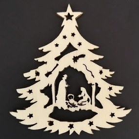 AMADEA Dřevěná ozdoba stromek s betlémem 9 cm