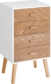 HOMCOM Komoda se 4 zásuvkami pro ložnici, noční stolek se zvýšenýma nohama do obývacího pokoje 40x30x75 cm Bílá a přírodní | Aosom