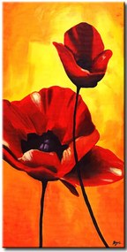 Obraz Maky (1 díl) - motiv červených květů na oranžovém pozadí