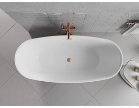 Mexen Luvo Slim, volně stojící vana 170 × 75 cm, bílá lesklá, grafitový přepad, 52801707500-66