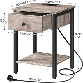 Noční stolek Vasagle Ferira 40 cm s nabíjecí stanicí černý/šedý