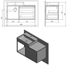 Sapho SKARA umyvadlová skříňka 100x49,5x46,5cm, černá mat/bílá mat - CG004-3131