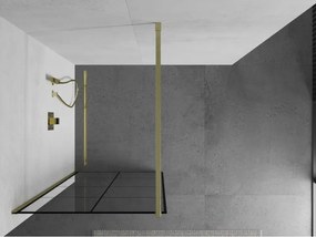 Mexen Kioto, sprchová zástěna Walk-In 90 x 200 cm, 8mm čiré sklo černý vzor, ​​zlatý matný profil, 800-090-101-55-77