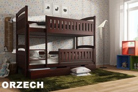 Patrová postel IGNAC 90x190 cm s úložným prostorem borovice masiv OŘECH