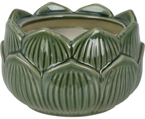 Svíčka v porcelánovém květinovém kalíšku 12 x 7,8 cm, zelená