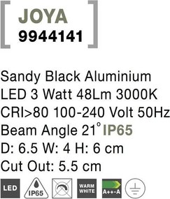 NV 9944141 Venkovní zapuštěné svítidlo do zdi JOYA černý hliník LED 3W 3000K 100-240V 21st. IP65 - NOVA LUCE