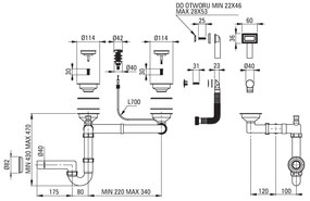 Deante Deante, prostorově úsporný-sifon pro granitové kuchyňské dřezy 1,5/2-komorové, 3,5" s automatickou zátkou odpadu, černá, ZXY_N973