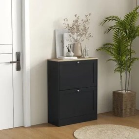 HOMCOM botník na 12 párů bot, předsíňový nábytek se 2 sklápěcími přihrádkami a nastavitelnými policemi, 60 x 23,5 x 80 cm, černá