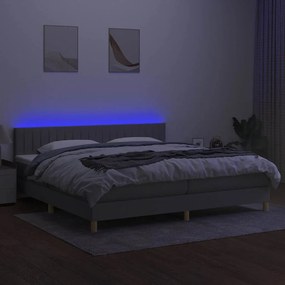Box spring postel s matrací a LED světle šedá 200x200 cm textil 3133901