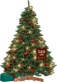 Umělý Vánoční stromek Premium 180cm + koule červená + Světelný řetěz teplá bílá