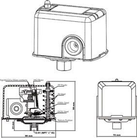 Tlakový spínač pro domácí vodárnu Wiltec SK-2 – 230 V, černá (50763)