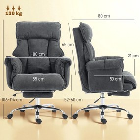 Ergonomická kancelářská židle HOMCOM s bederní oporou, výsuvnou opěrkou nohou a 360° otočným mechanismem — polární fleece, tmavě šedá