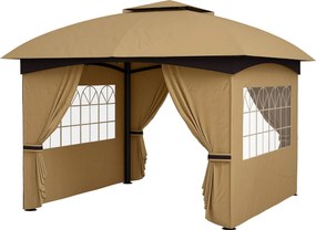 Zahradní altán Outsunny, cca 3,4x3,4m, voděodolný s 4 bočními panely, dvojitou střechou, párty stan s UV ochranou, zahradní přístřešek s pozinkovaným