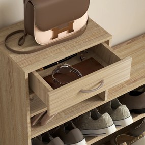 HOMCOM Moderní nábytková sestava do předsíně se stoličkou na boty a zrcadlem, věšák do předsíně s 6 háčky, 2 nastavitelnými policemi a zásuvkami v dř…