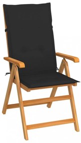 Skládací zahradní židle s poduškami teak / látka Dekorhome Černá