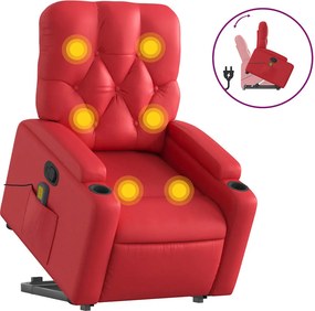 Zvedací masážní polohovací křeslo červené umělá kůže 3204784