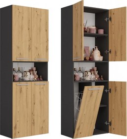 Koupelnový sloupek s košem na prádlo NEL 1K DK antracit/dub artisan