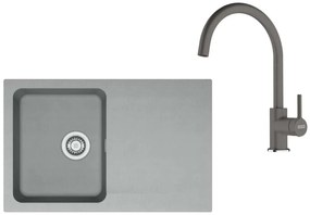 Franke - Kuchyňský set T119Š, tectonitový dřez OID 611-78 a baterie FC 6018.084, šedá/šedý kámen 143.0687.376