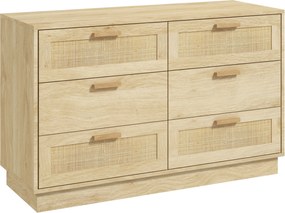 Noční stolek HOMCOM s ratanovými mřížkovými zásuvkami Boho styl Dresser s protiskluzovým řešením 110x40x69 cm Přírodní | Aosom