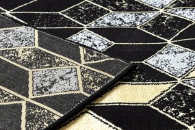 Dywany Łuszczów, Běhoun Gloss 400B 86 3D geometric black/gold, 60x300, černá, obývací pokoj