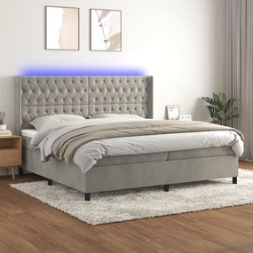 Box spring postel s matrací a LED světle šedá 200x200 cm samet,  3139763