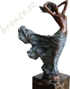 Dáma s vlajícími šaty – Art Deco bronzová socha, elegantní dekorace