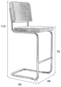 OnaDnes -20% Červená manšestrová barová židle ZUIVER RIDGE KINK RIB 75 cm