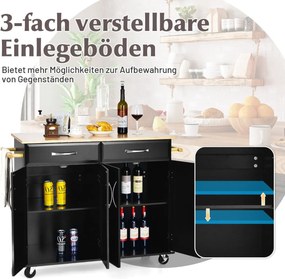 Costway Rolling Kitchen Island vozík s kaučukovou pracovní deskou 4 – černý