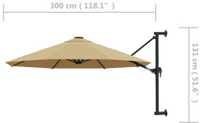 vidaXL Nástěnný slunečník s kovovou tyčí 300 cm barva taupe