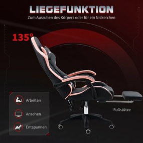 Vinsetto Herní Křeslo Racing Gamer Křeslo PU Kůže s Nastavitelnou Výškou, Polohováním 135°, Opěrkou Hlava, Bederní Oporou a Sklopným Podnožím pro Kan…