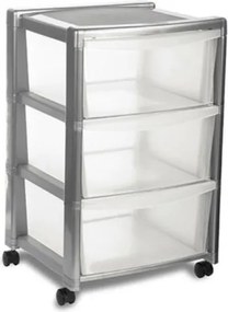 STEFANPLAST Úložný regál Libera, 3 zásuvky, stříbrný